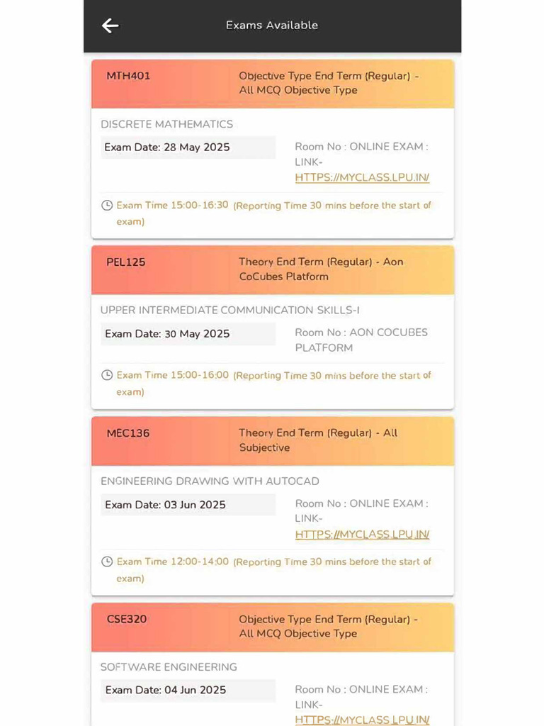 Lpu Exam Routine | PDF