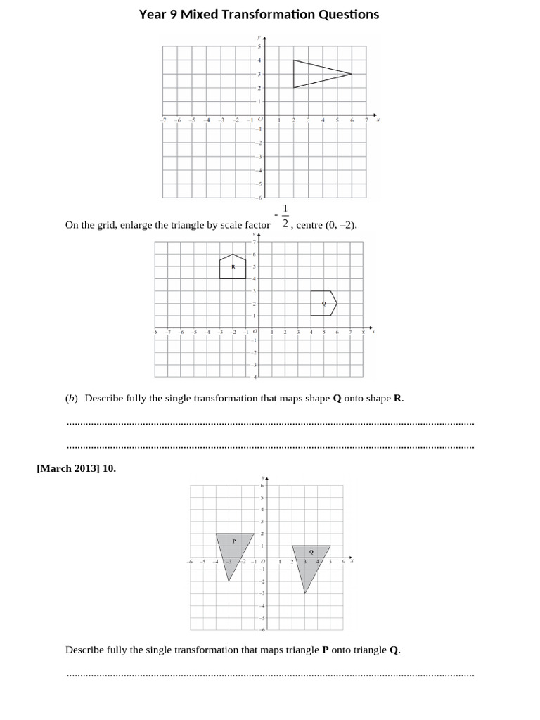Year 9 Transformation Questions Guide | PDF | Shape | Geometry