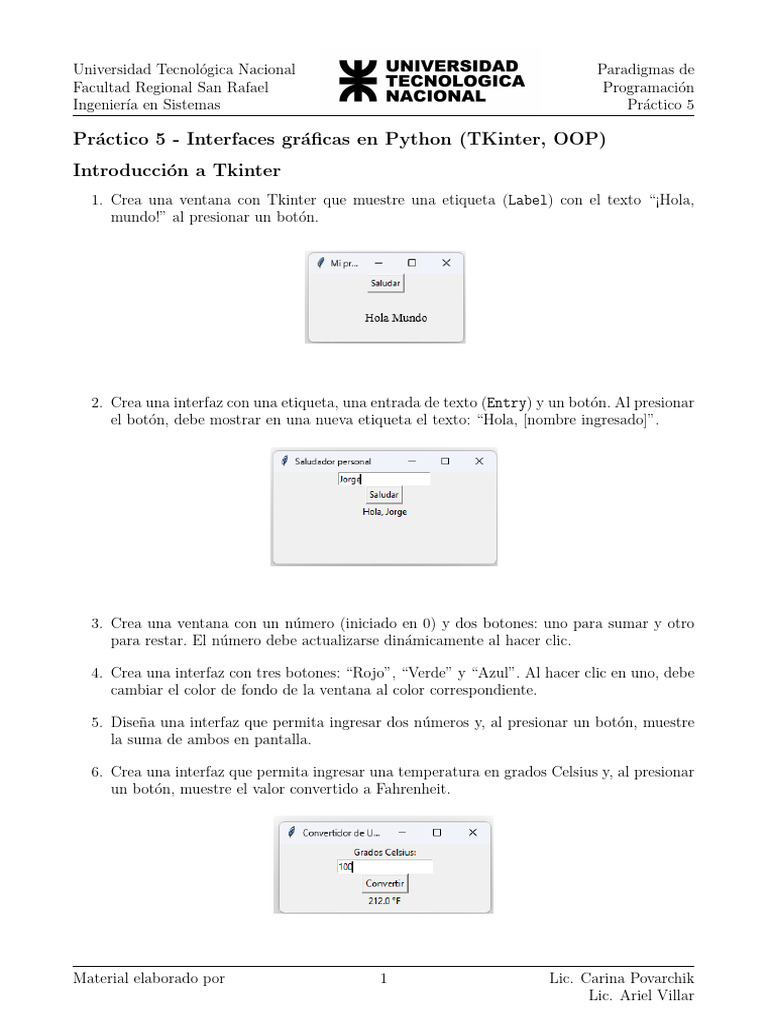 005 - Paradigmas - Practico 5 Tkinter en Python | PDF | Botón (Computación) | Interfaces ...