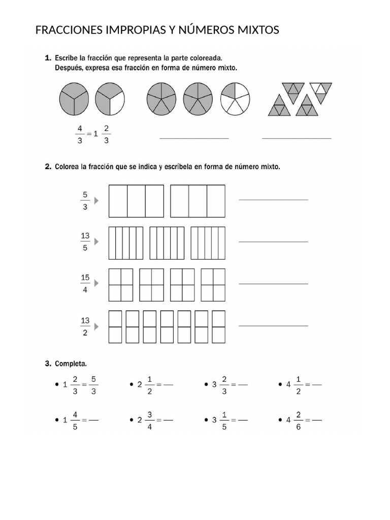 Fracciones Impropias y Numeros Mixtos.pdf | PDF