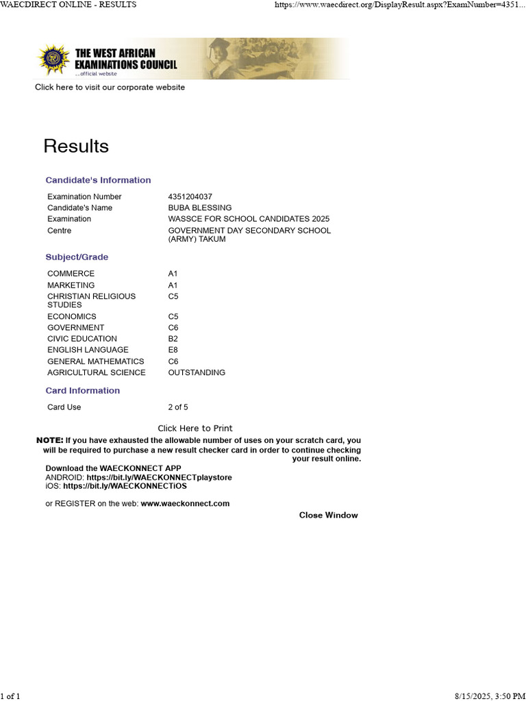 Blessing Buba - Results | PDF