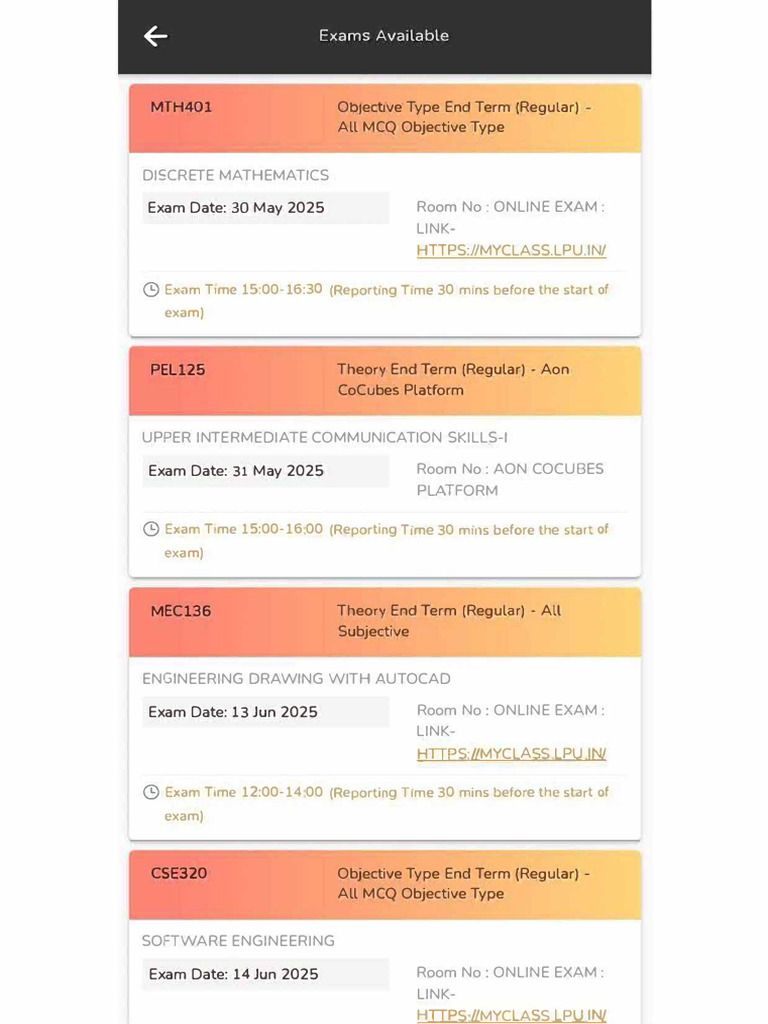 LPU Online Exam Routine I | PDF