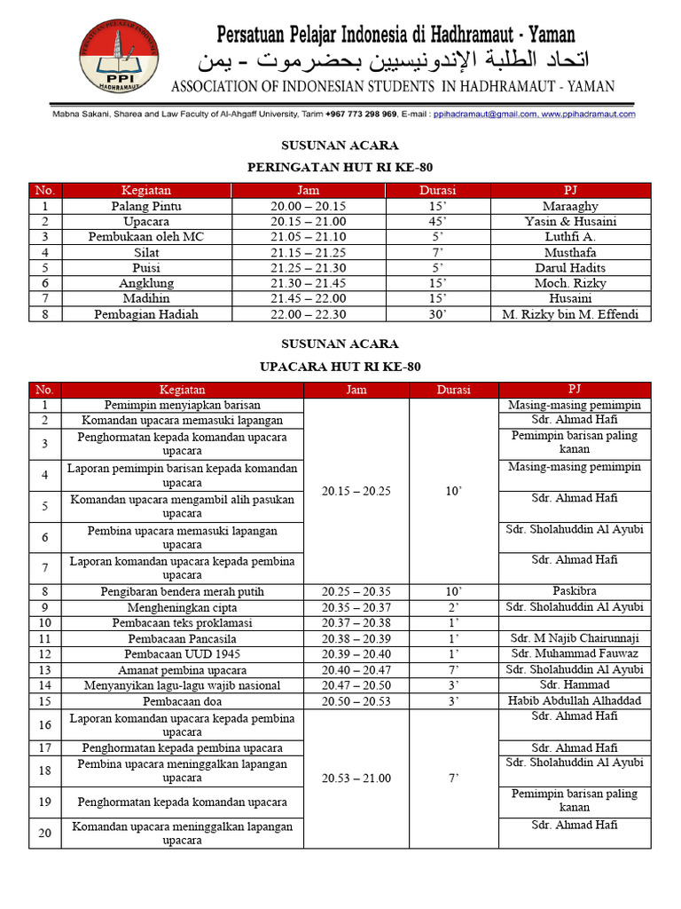 Susunan Acara HUT RI Ke-80 | PDF