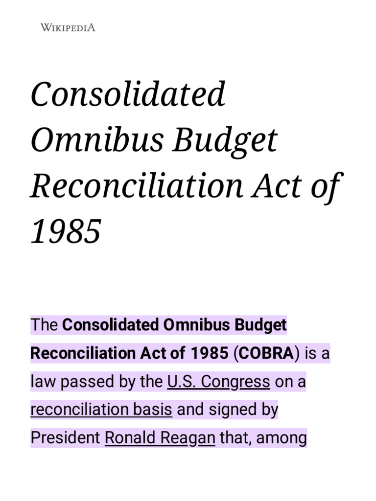 Consolidated Omnibus Budget Reconciliation Act of 1985 - Wikipedia ...