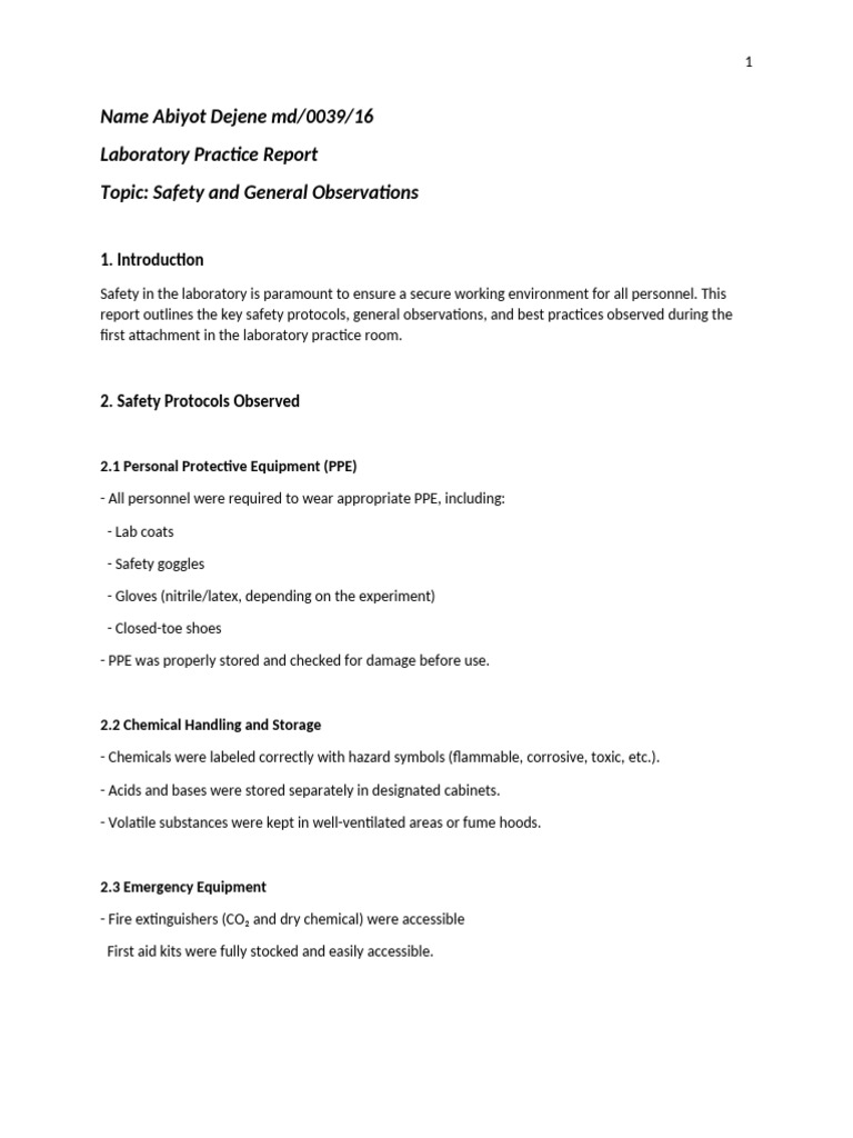 Laboratory Safety Practices Report | PDF | Laboratories | Personal ...