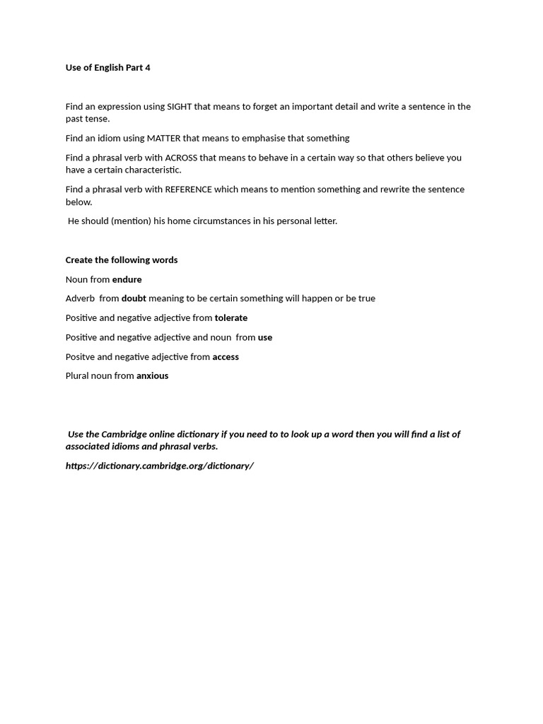 Use of English Part 4 Test 7 Prep 2 | PDF