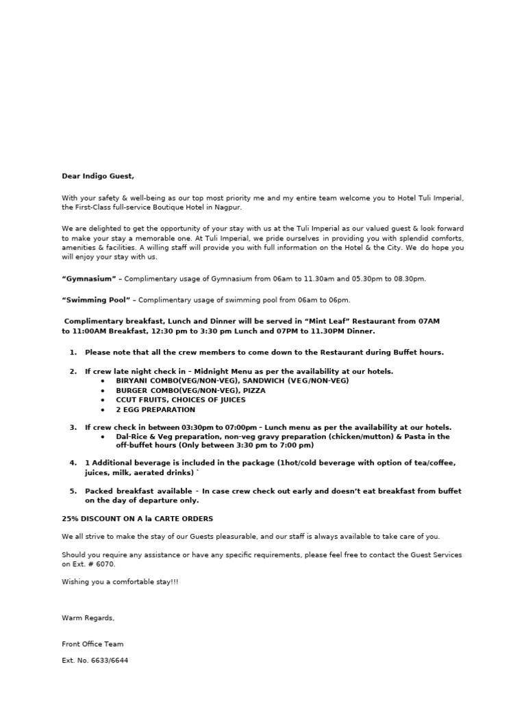 Indigo Welcome Letter-New | PDF