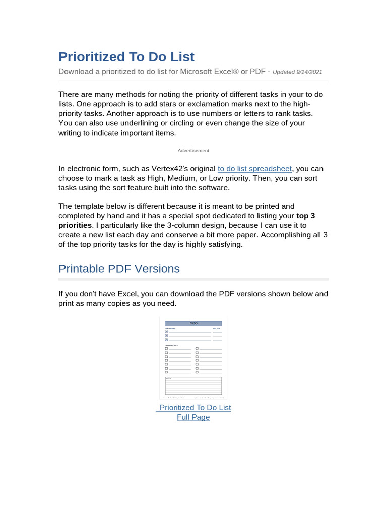 Printable Prioritized To Do List Template | PDF