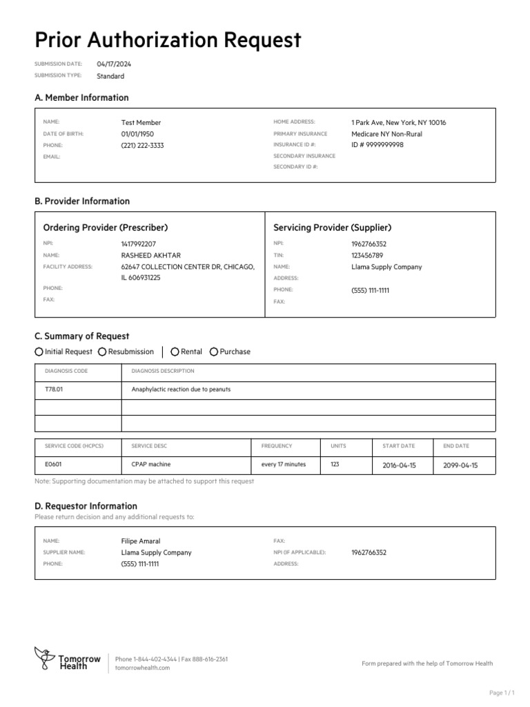 PA-JFX2M3TB - Prior Auth Request Form | PDF | Fax