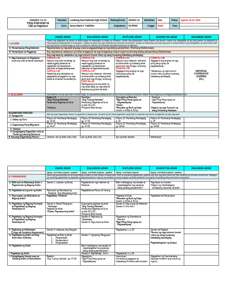 3 DLL in Filipino 10. Aralin 1.3 | PDF