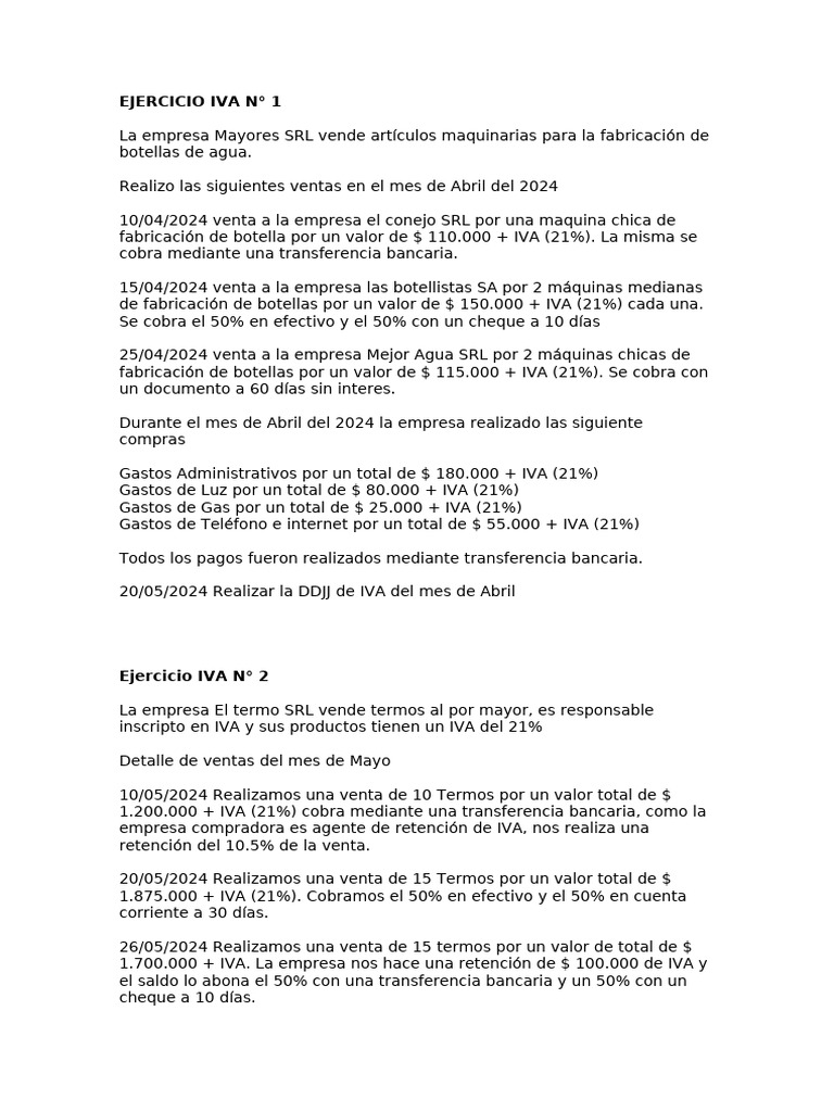 Guia de Ejercicios IVA | PDF | Impuesto al valor agregado | Corporaciones