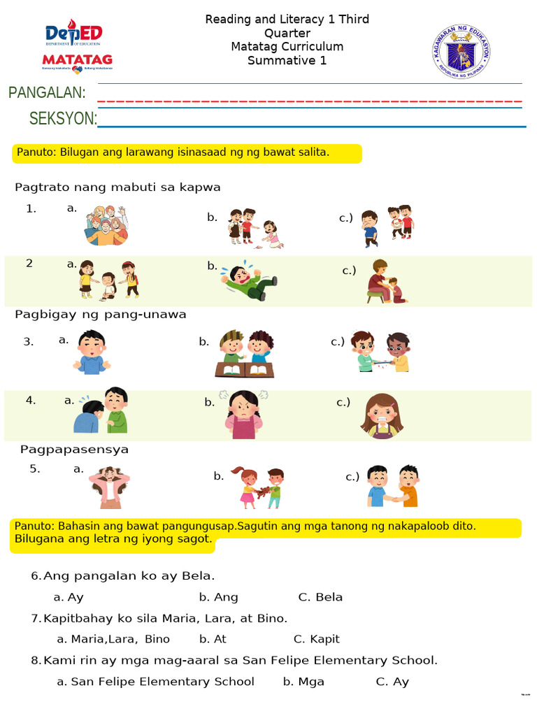 Q3 Grade1 Summative 1 (2) | PDF