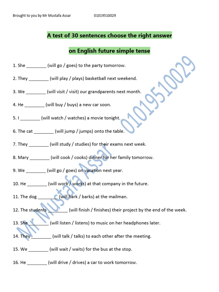 Future Simple Tense Practice Quiz | PDF