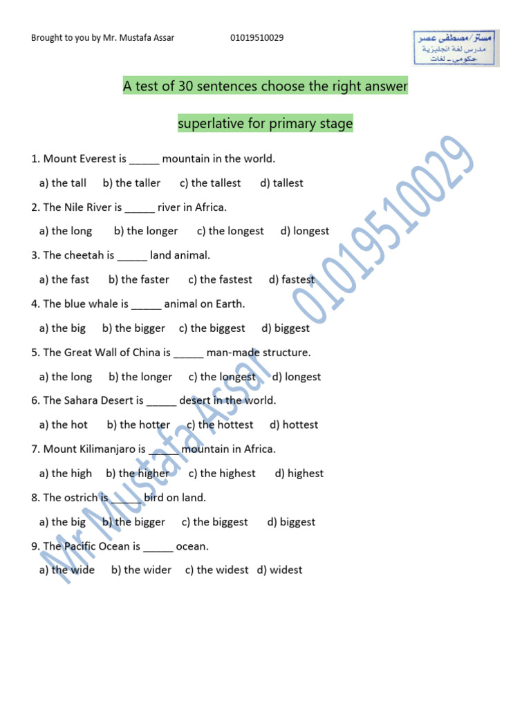 Write A Test of 30 Sentences Choose The Right Answer in English ...