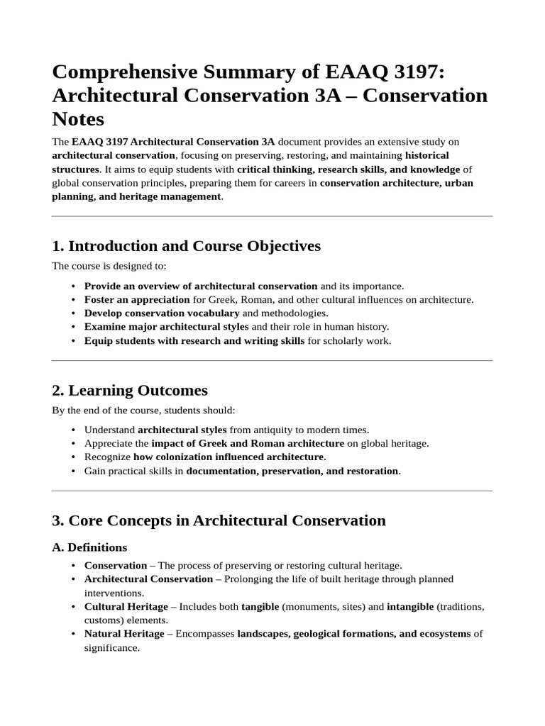 Architectural Conservation Overview EAAQ 3197 | PDF | Cultural Heritage ...