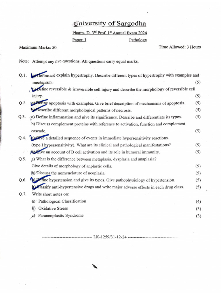 Pathology Past Papers | PDF