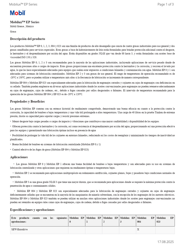 Grasas Industriales Mobilux EP: Rendimiento y Aplicaciones | PDF ...