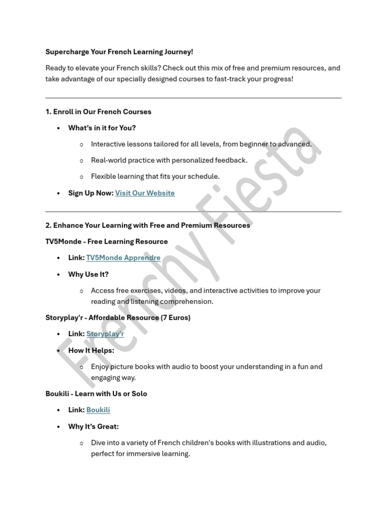 Frenchy Fiesta - Reading Resources | PDF
