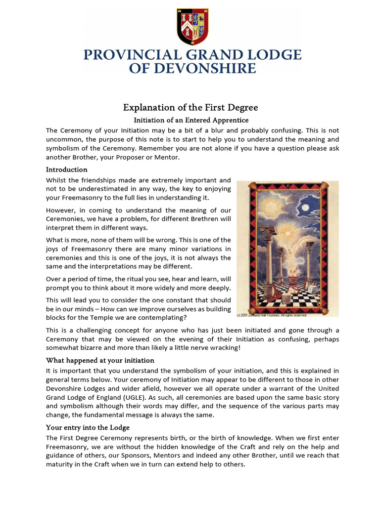 First Degree Freemasonry Explained | PDF | Freemasonry | Masonic Lodge