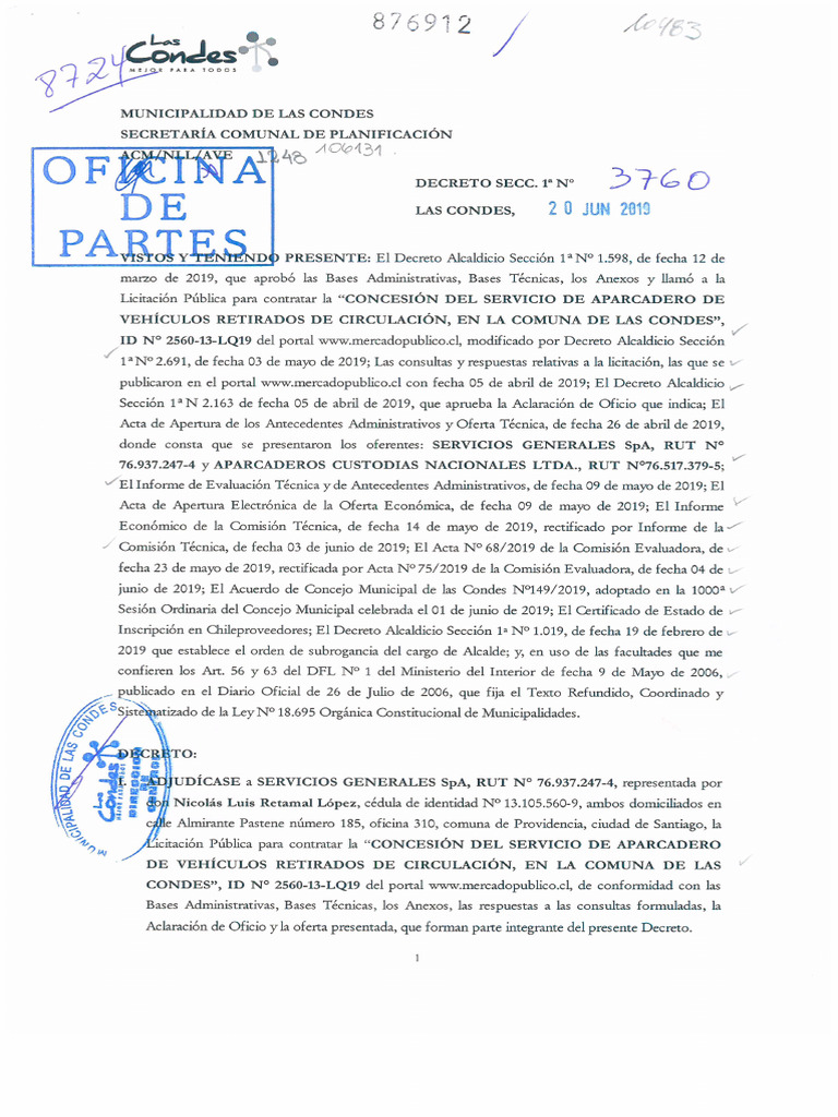 Decreto 3760 06202019 174233 - Adjudicacion Concesion | PDF