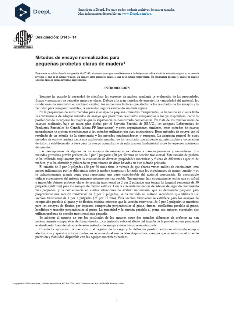 Métodos de ensayo norma ASTM D143 | PDF | Esfuerzo cortante | Madera