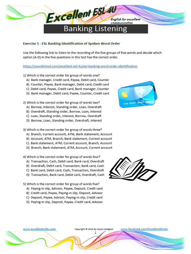 ESL Banking Listening Worksheet | PDF | Transaction Account | Banks