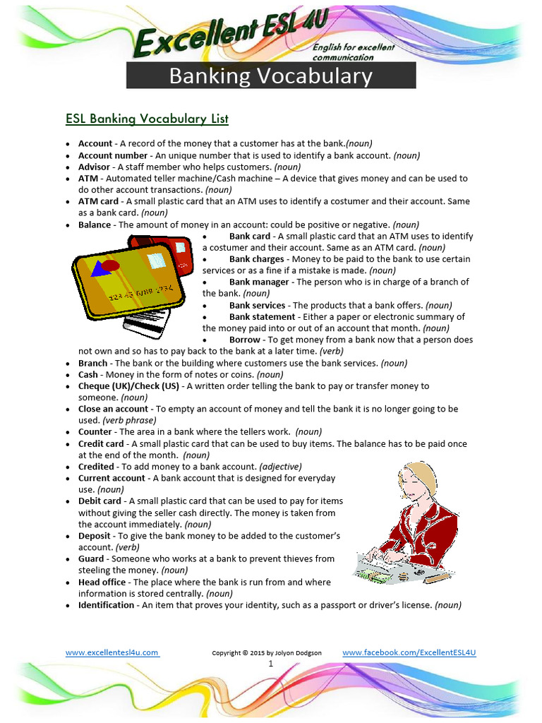 ESL Banking Vocabulary Guide | PDF | Banks | Cheque