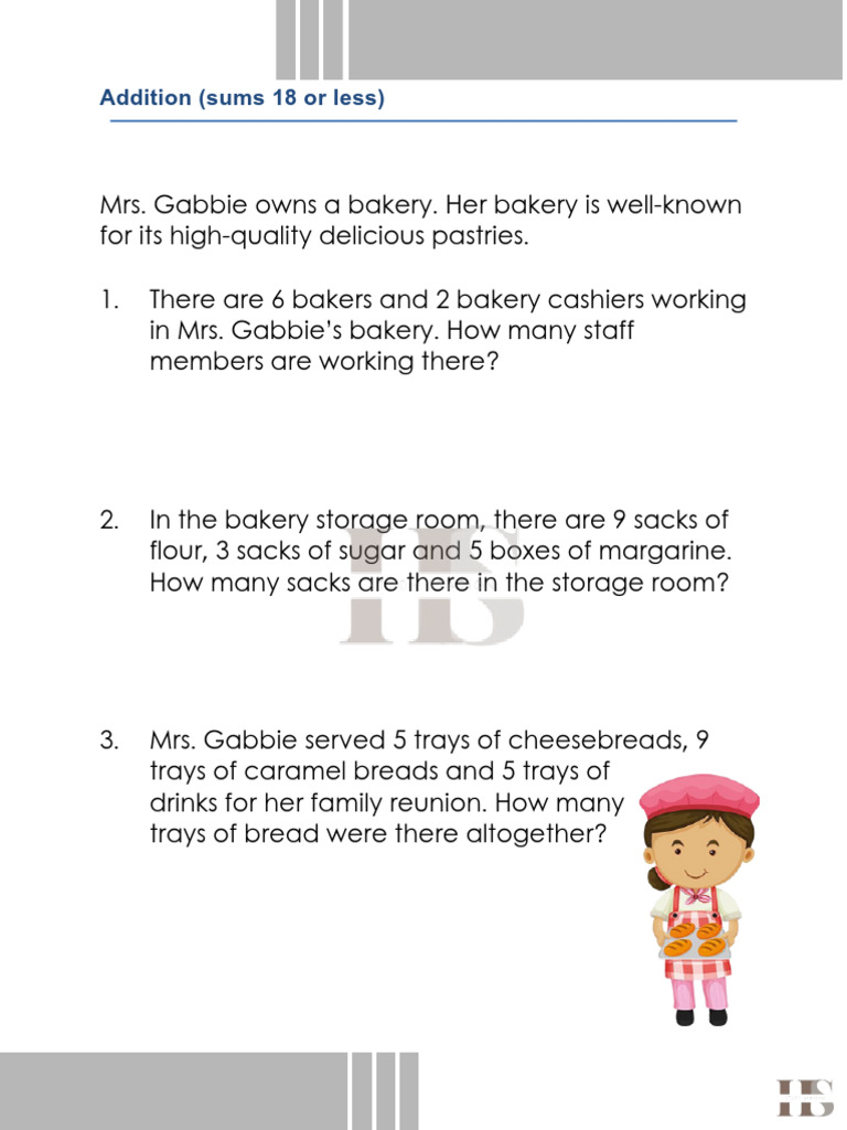 Addition Word Problems 18 | PDF | Bakery | Muffin