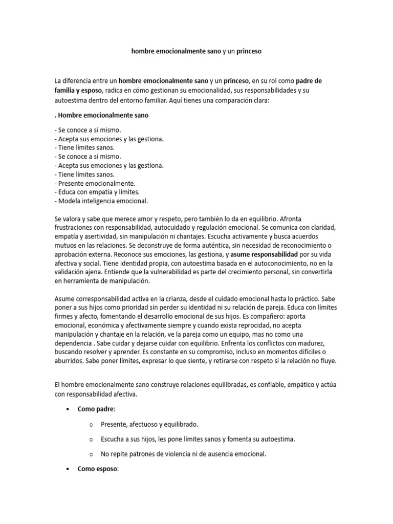 Hombre emocionalmente sano vs. Princeso | PDF | Las emociones ...