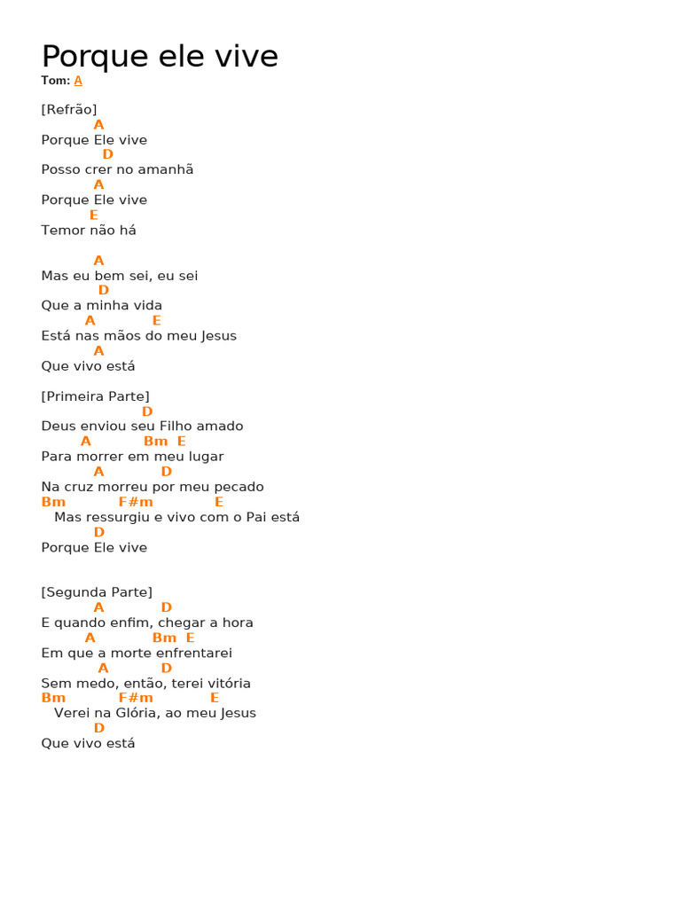Letra da Música "Porque Ele Vive" | PDF