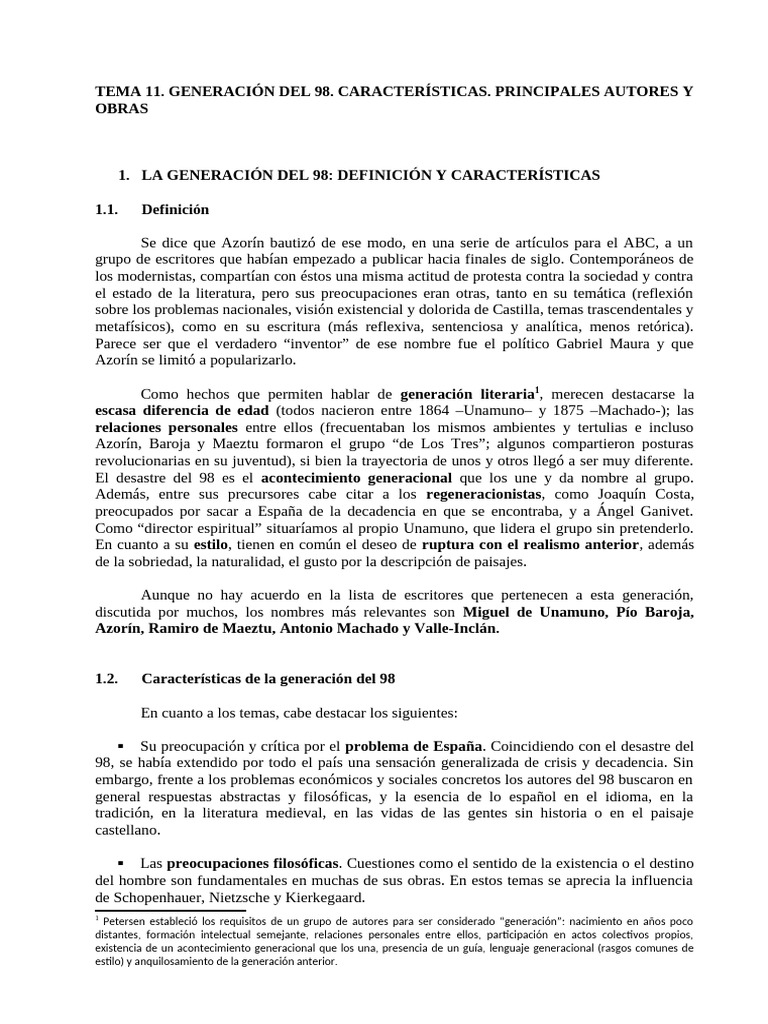 Características y autores de la Generación del 98 | PDF | Ensayos | Novelas