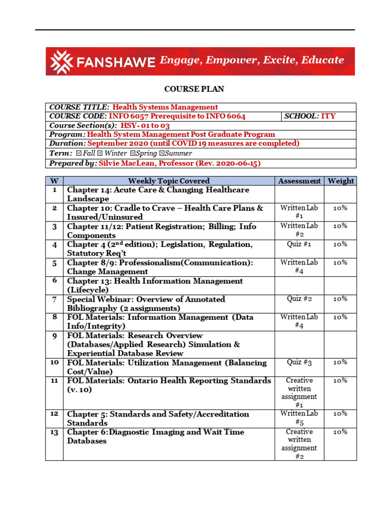 Health Systems Management Course Outline | PDF | Information ...