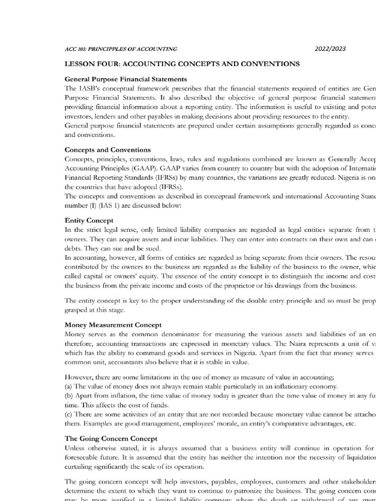 Accounting Concepts and Conventions 100lvl Accounts | PDF