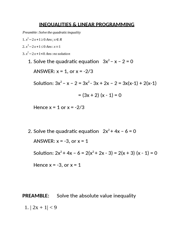 Inequalities & Linerar Programming | PDF | Tangent | Inequality (Mathematics)