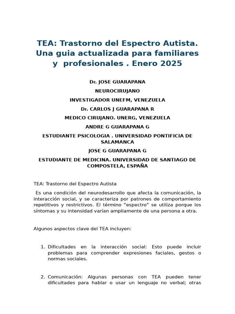 Guía Actualizada sobre el TEA 2025 | PDF | Autismo | Terapia de ...