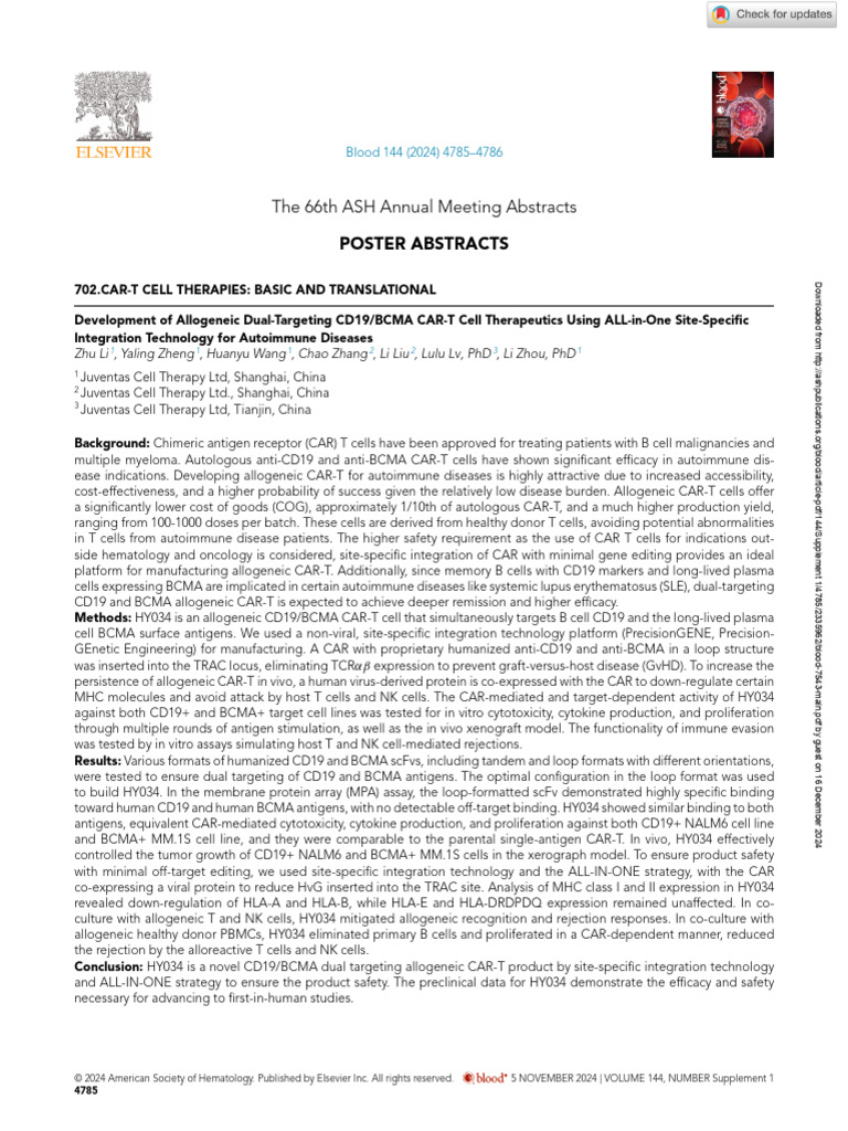 Allogeneic CD19/BCMA CAR-T Therapy Advances | PDF | Antigen | Natural ...