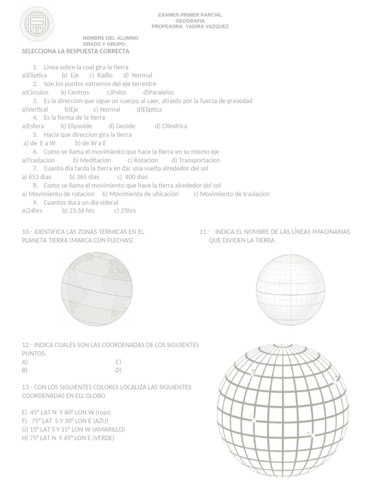 Examen Primer Parcial de Geografía | PDF