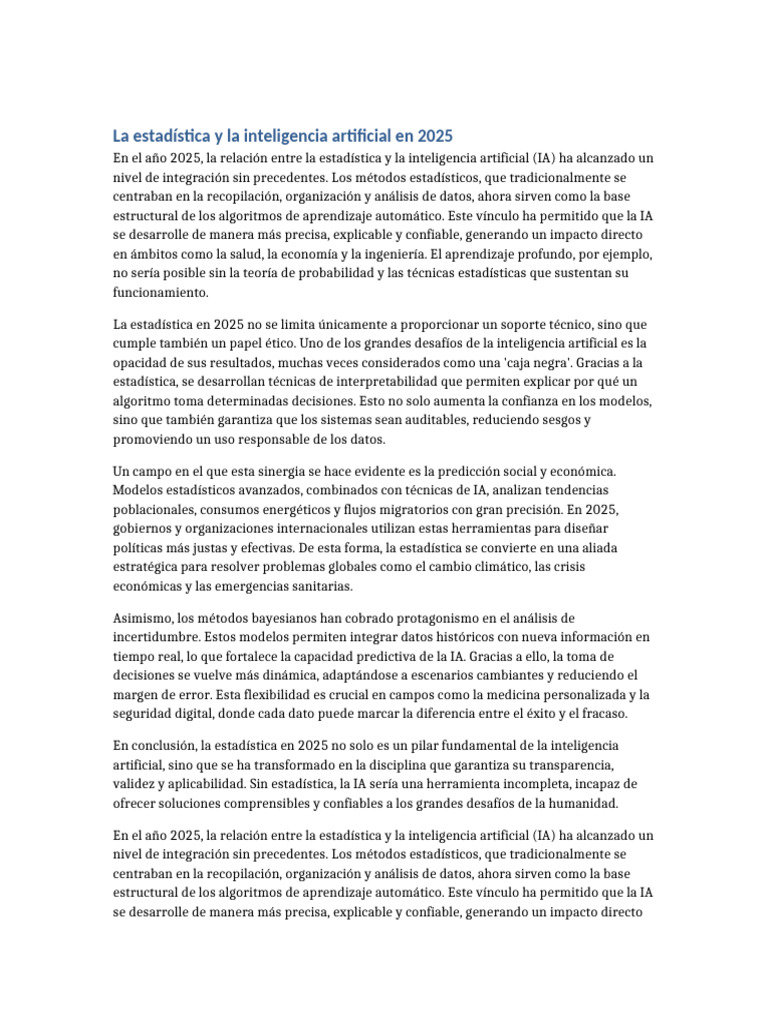 La estadística y la inteligencia artificial en 2025 | PDF ...