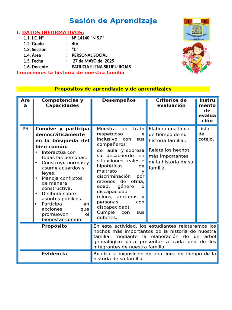 4° Sesión Día 1 PS Conocemos La Historia de Nuestra Familia | PDF ...