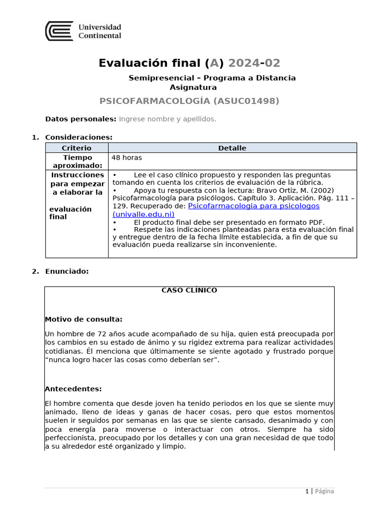 Prueba Final Con Rubrica 2024 Ultimo | PDF | Diagnostico medico ...