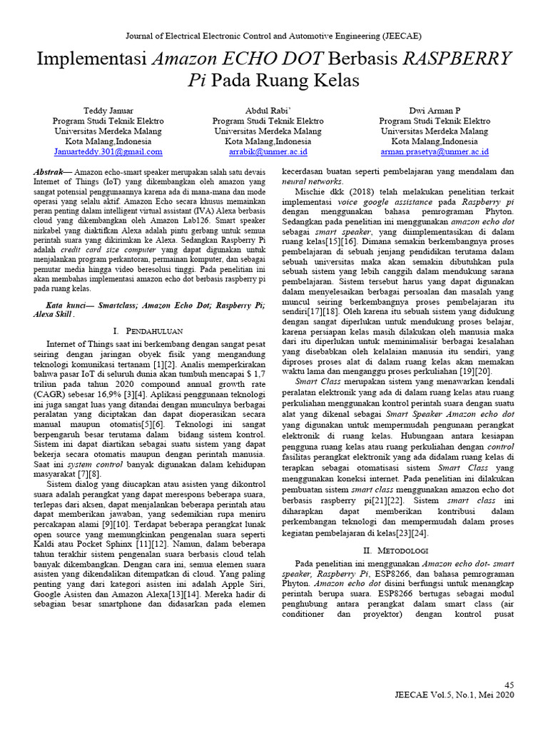 Implementasi Amazon ECHO DOT Berbasis RASPBERRY Pi Pada Ruang Kelas | PDF