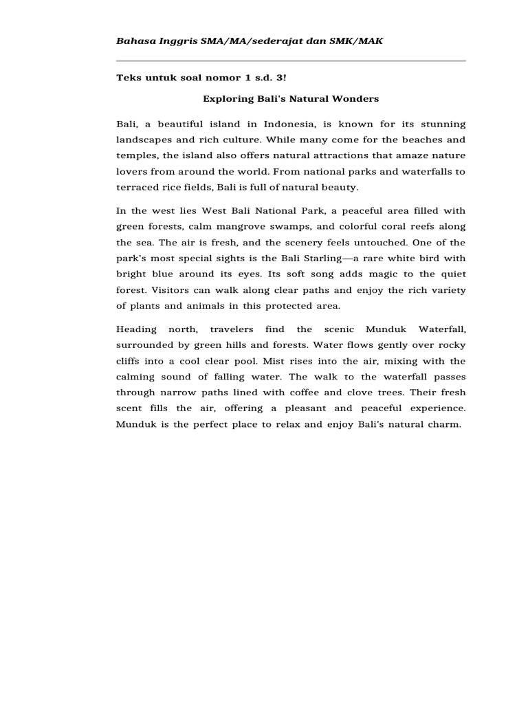 CONTOH SOAL TKA Bahasa Inggris Wajib | PDF | Bali | Earth Sciences