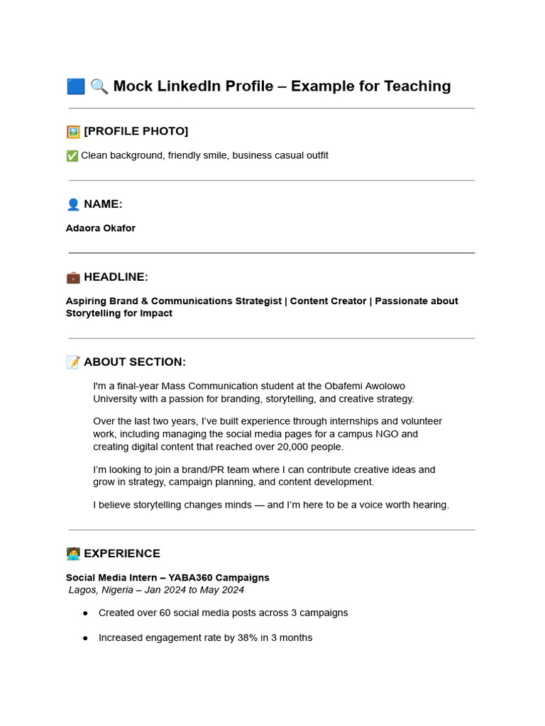 Teacher LinkedIn Profile Example | PDF