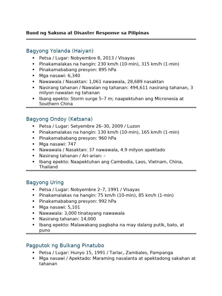 Philippine Disasters Summary | PDF