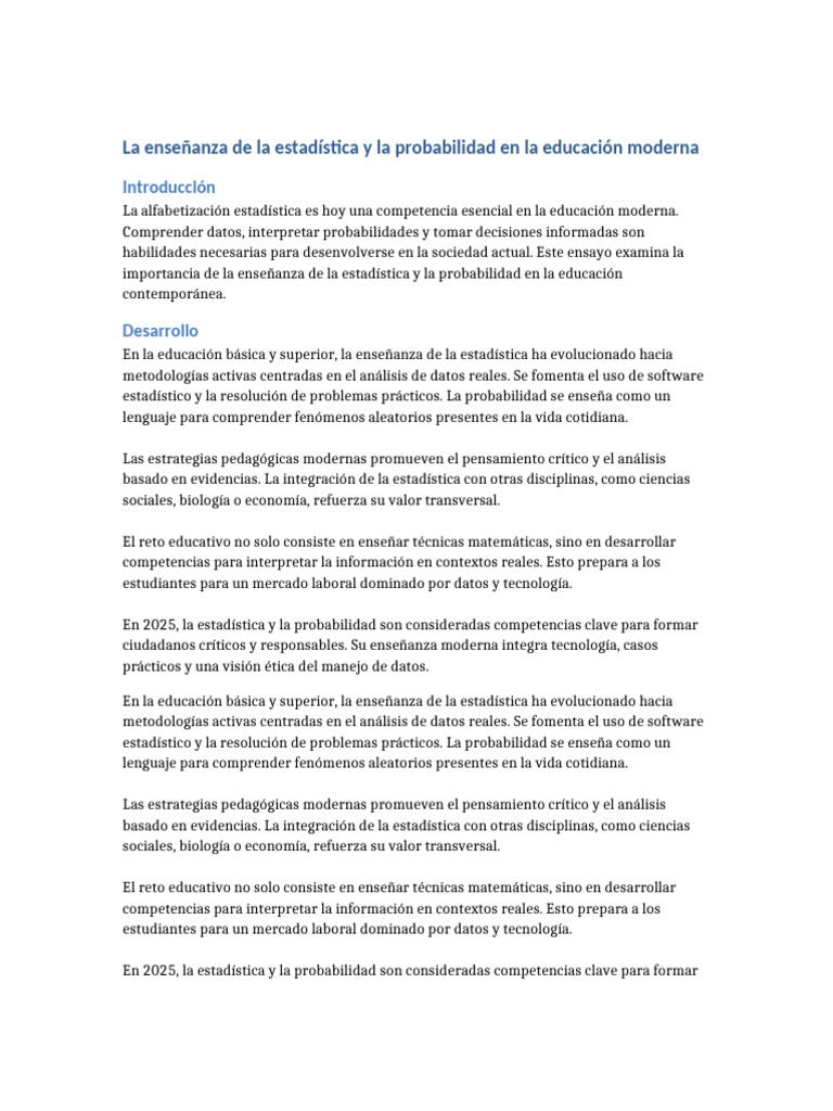 La enseñanza de la estadística y la probabilidad en la educación moderna | PDF | Estadísticas ...