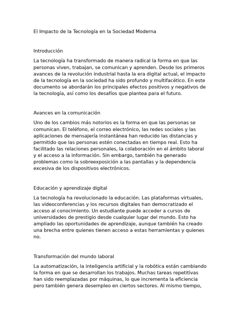 Impacto de la Tecnología en la Sociedad | PDF | Informática
