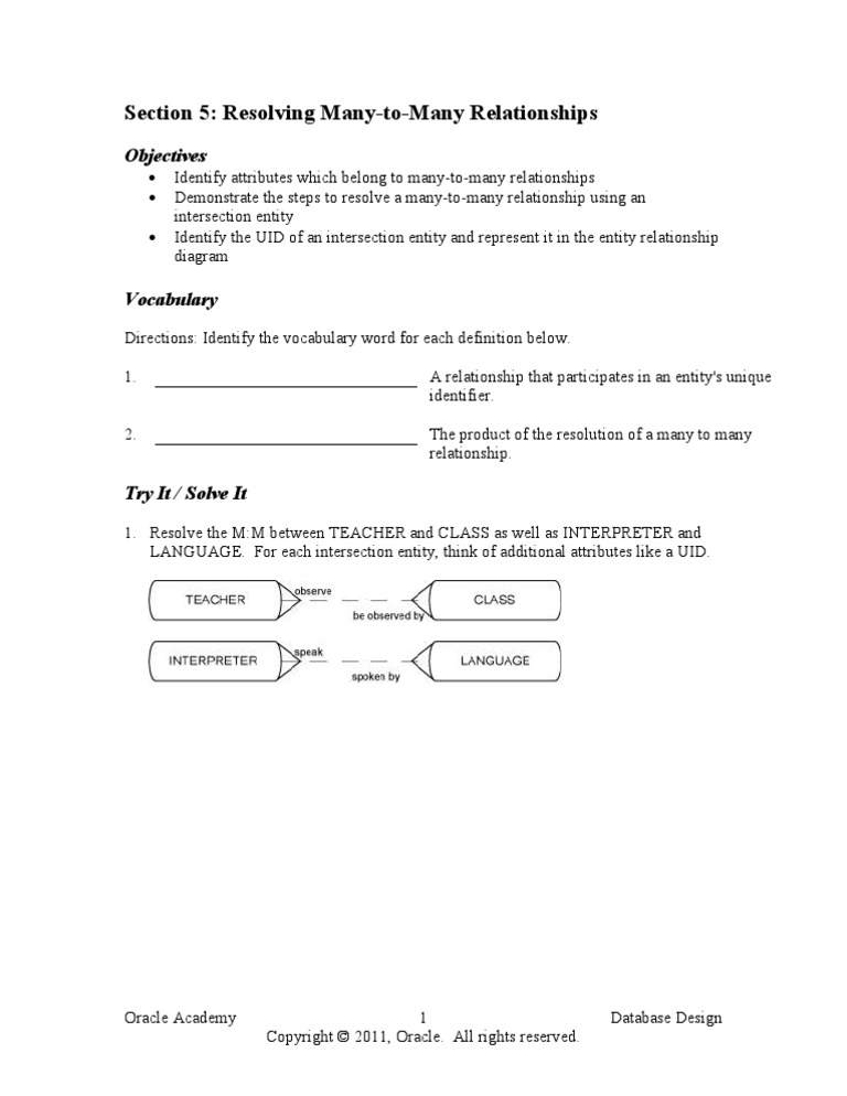 Section 5: Resolving Many-to-Many Relationships: Objectives | PDF