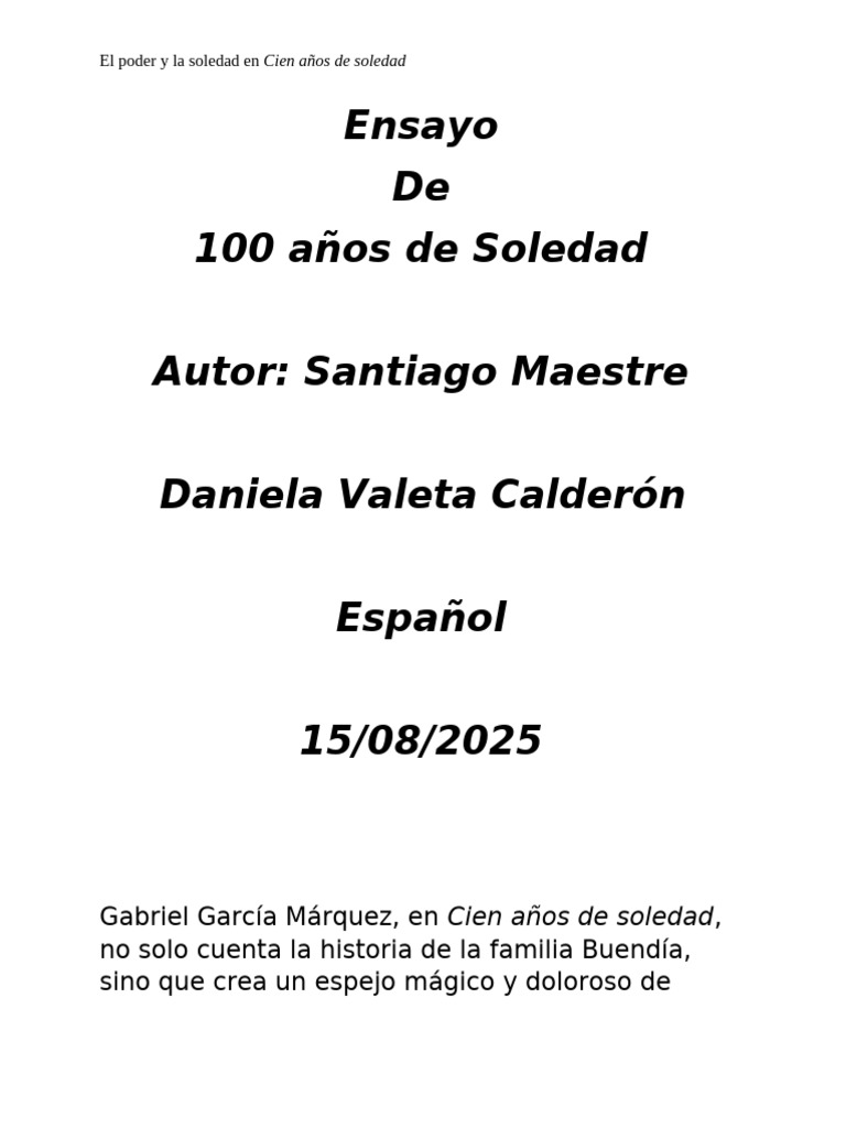 Poder y soledad en Cien años de soledad | PDF | Gabriel García Márquez