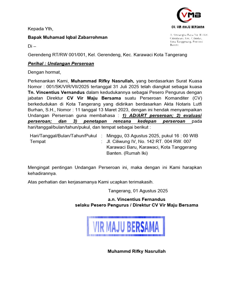 Draft Undangan Perseroan | PDF