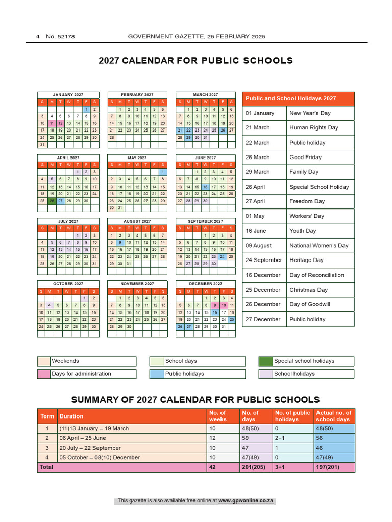2027 South Africa School Calendar | PDF | Observances | Public Holiday
